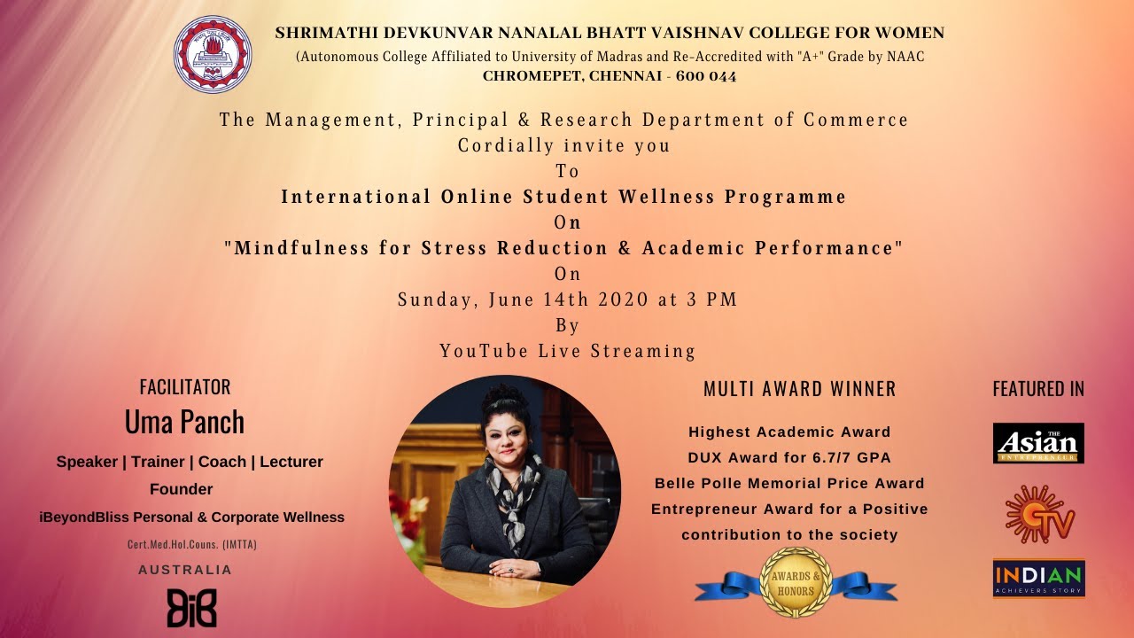 International Online Student Wellness Webinar #SDNB VAISHNAV COLLEGE ...