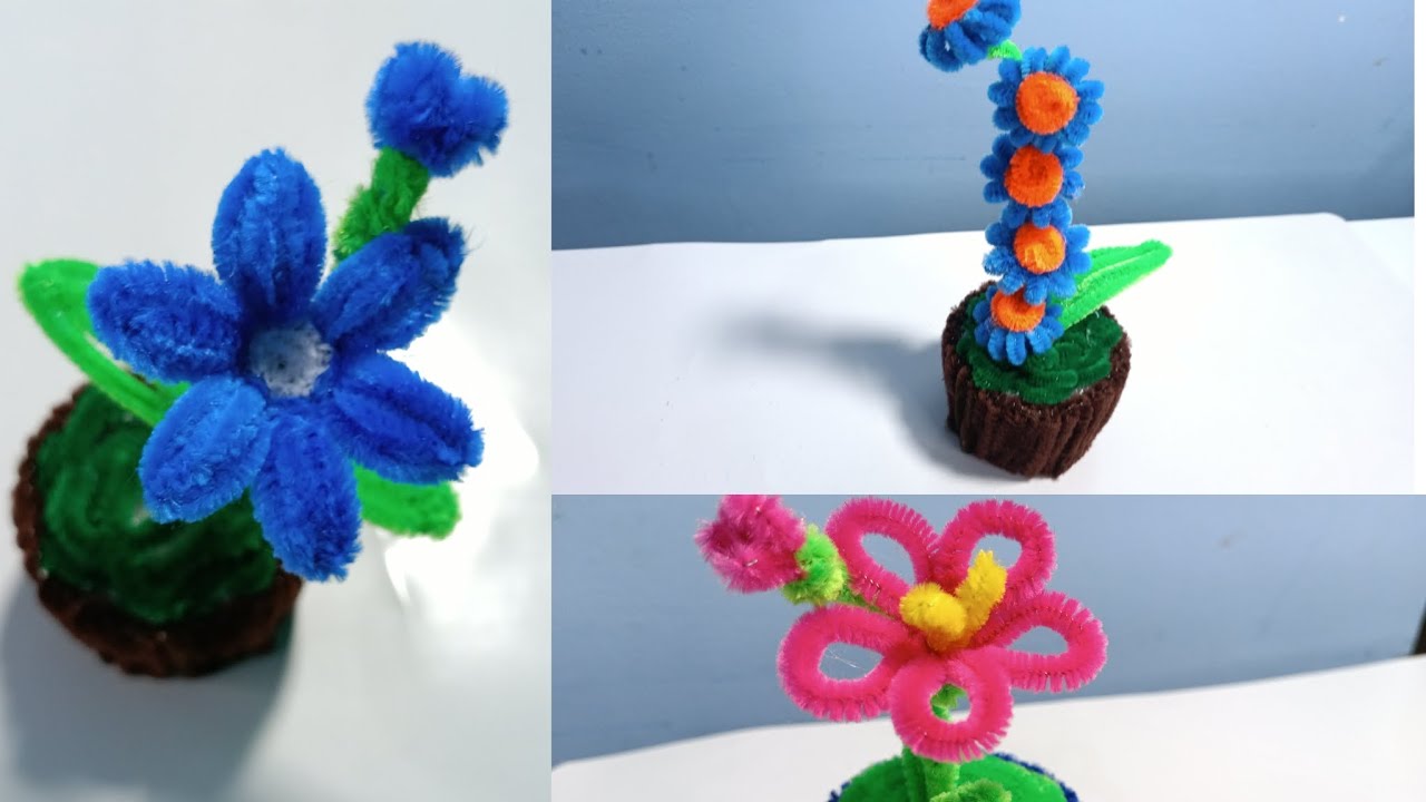DIY Flower In Pot Craft Chenille Wire Craft - YouTube