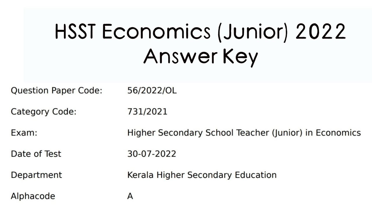 HSST Economics (Junior) 2022 Provisional Answer key published by PSC Catagory No.731/2021 - YouTube