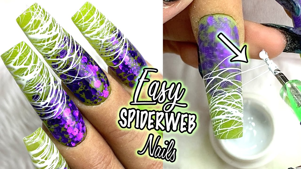 DIY EASY Spooky Halloween cobweb Acrylic Nails - YouTube