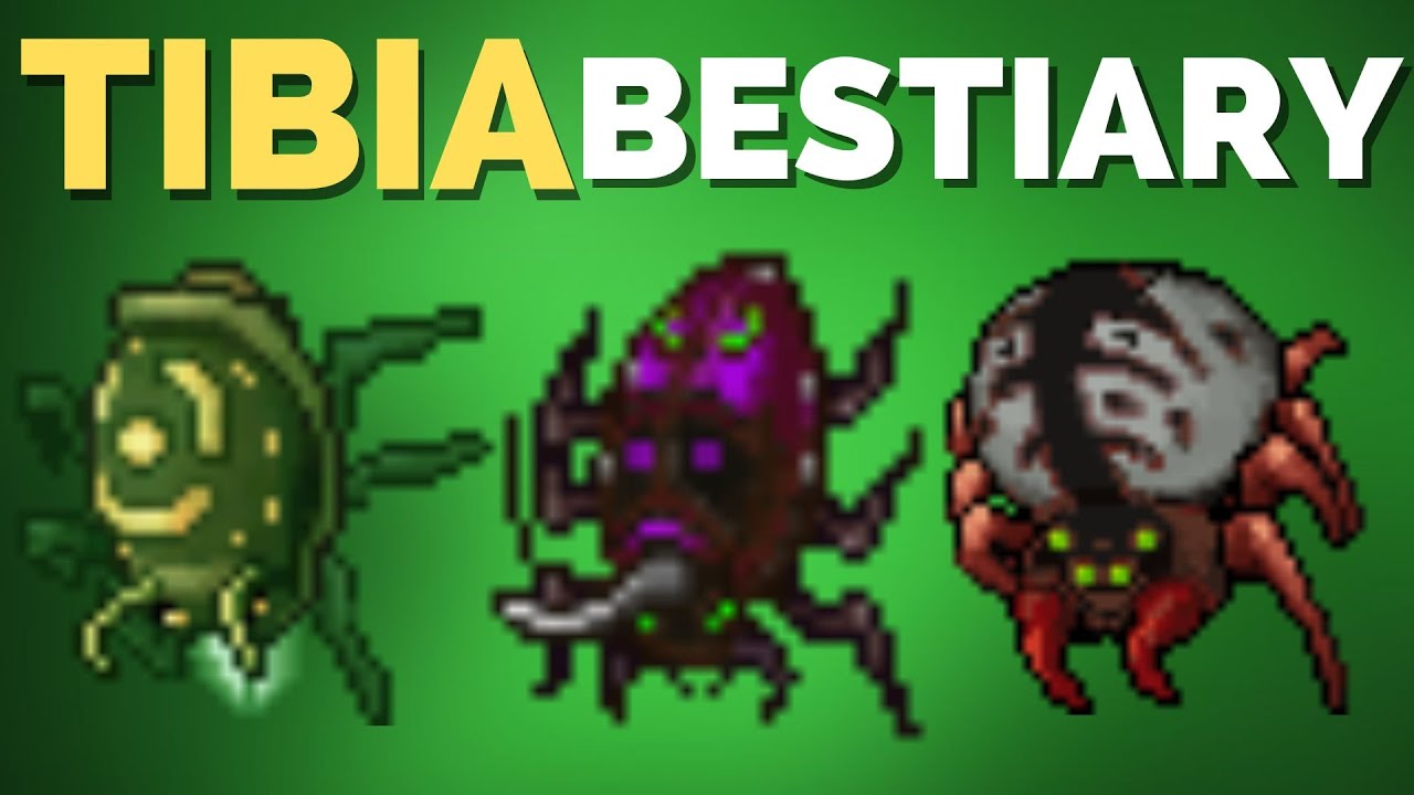 TIBIA BESTIARY Brimstone Bug, Lancer Beetle, Wailing Widow - Farmine - YouTube