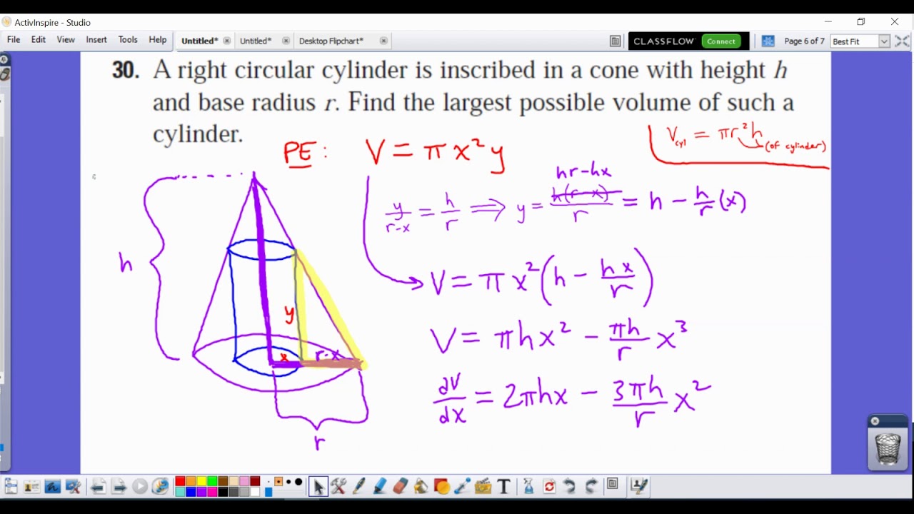 AP Calc 4.7 #30 Optimization Stewart 7e cylinder inscribed in cone ...
