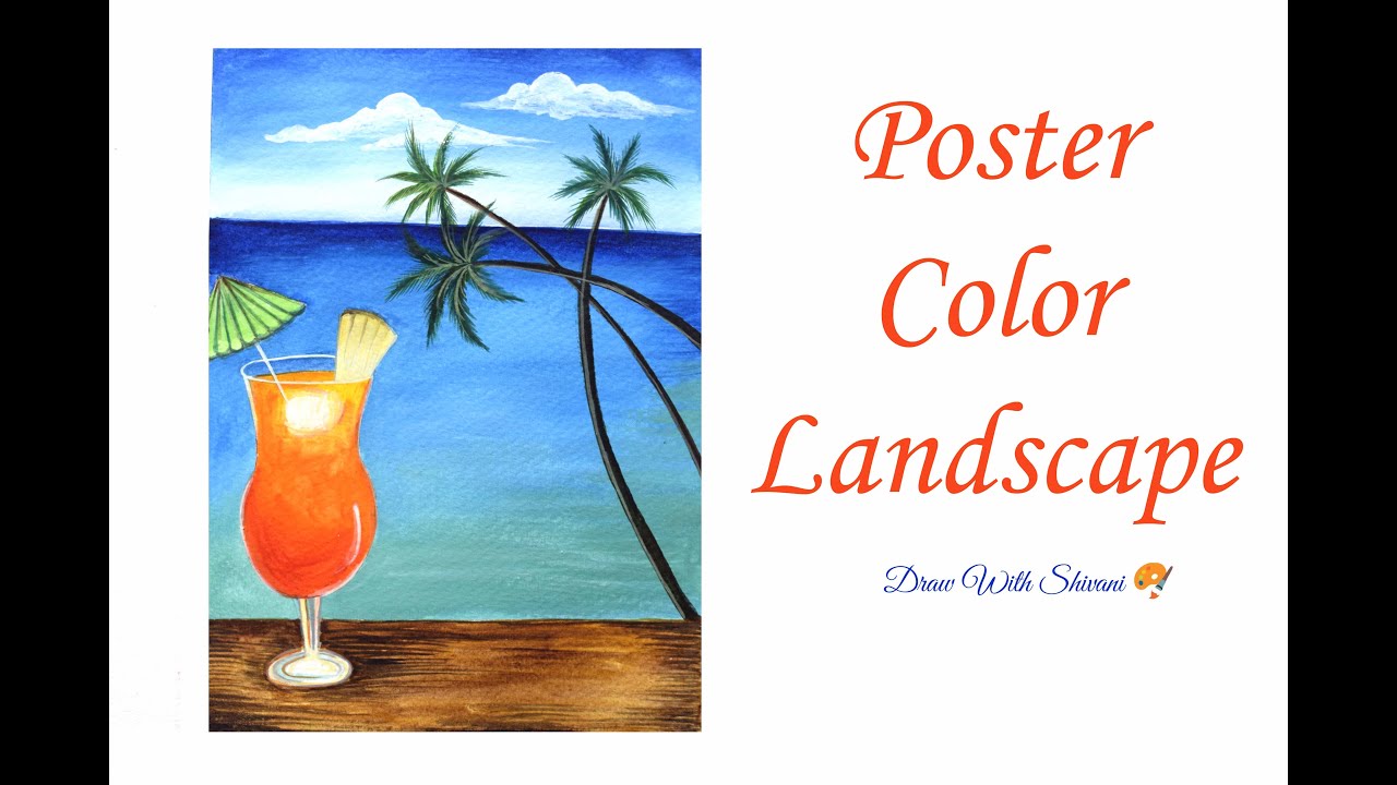 Poster Color Landscape/ Beach Scene Painting - YouTube
