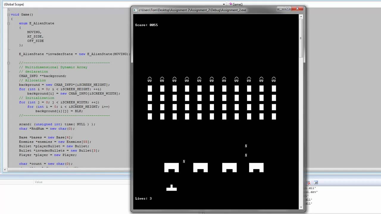 Win32 Console Space Invaders C Part 1 Youtube
