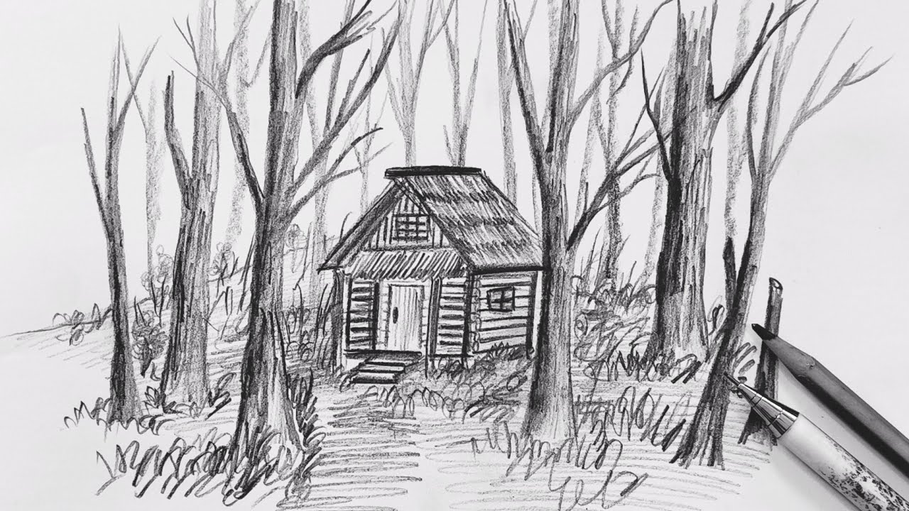 Log Cabin Drawing Realistic