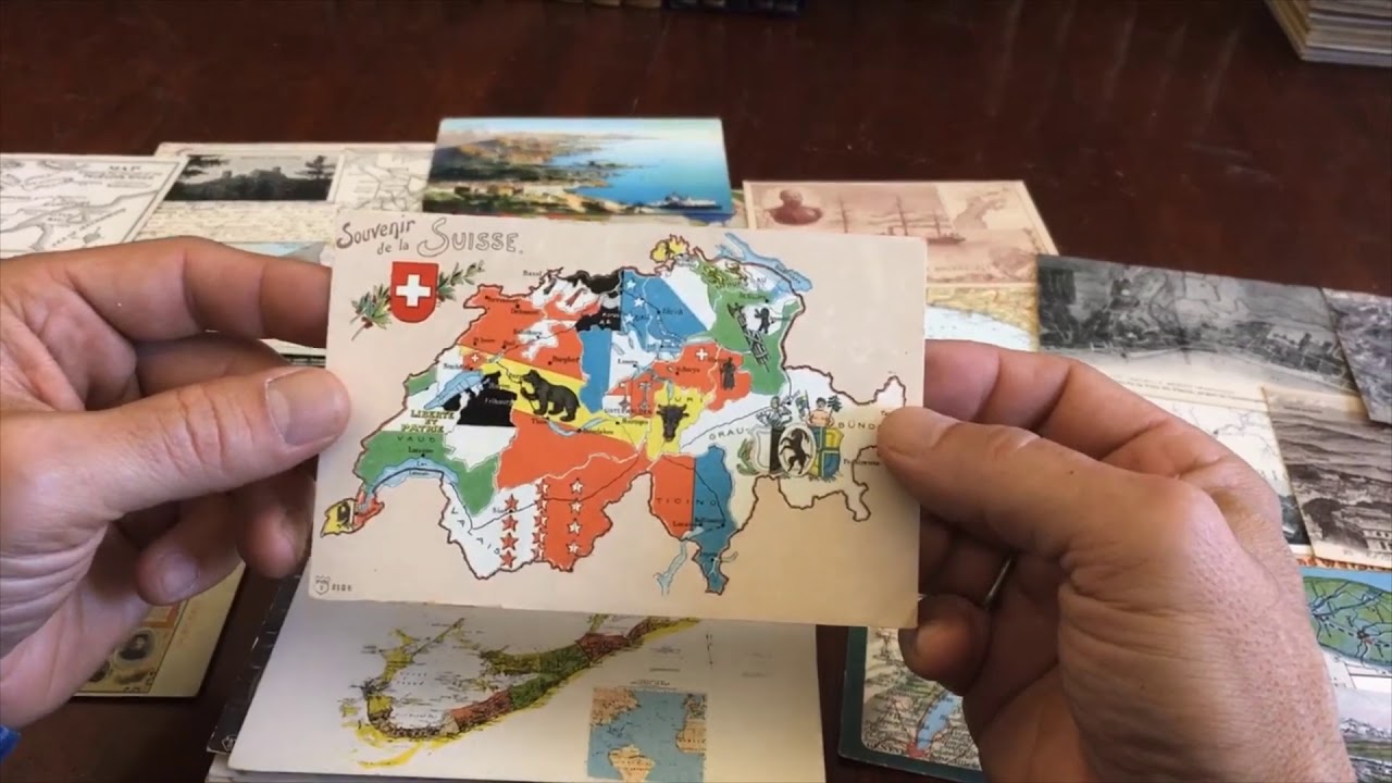 Cartography vintage post cards c.1900-1950 lot of 100 maps city plans ...