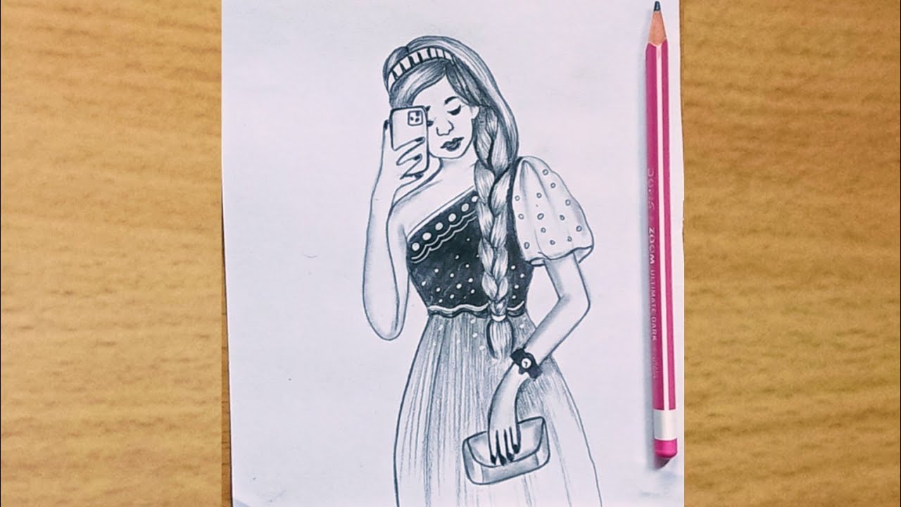 How to draw a girl taking photos / pencil sketch / easy drawing / step ...
