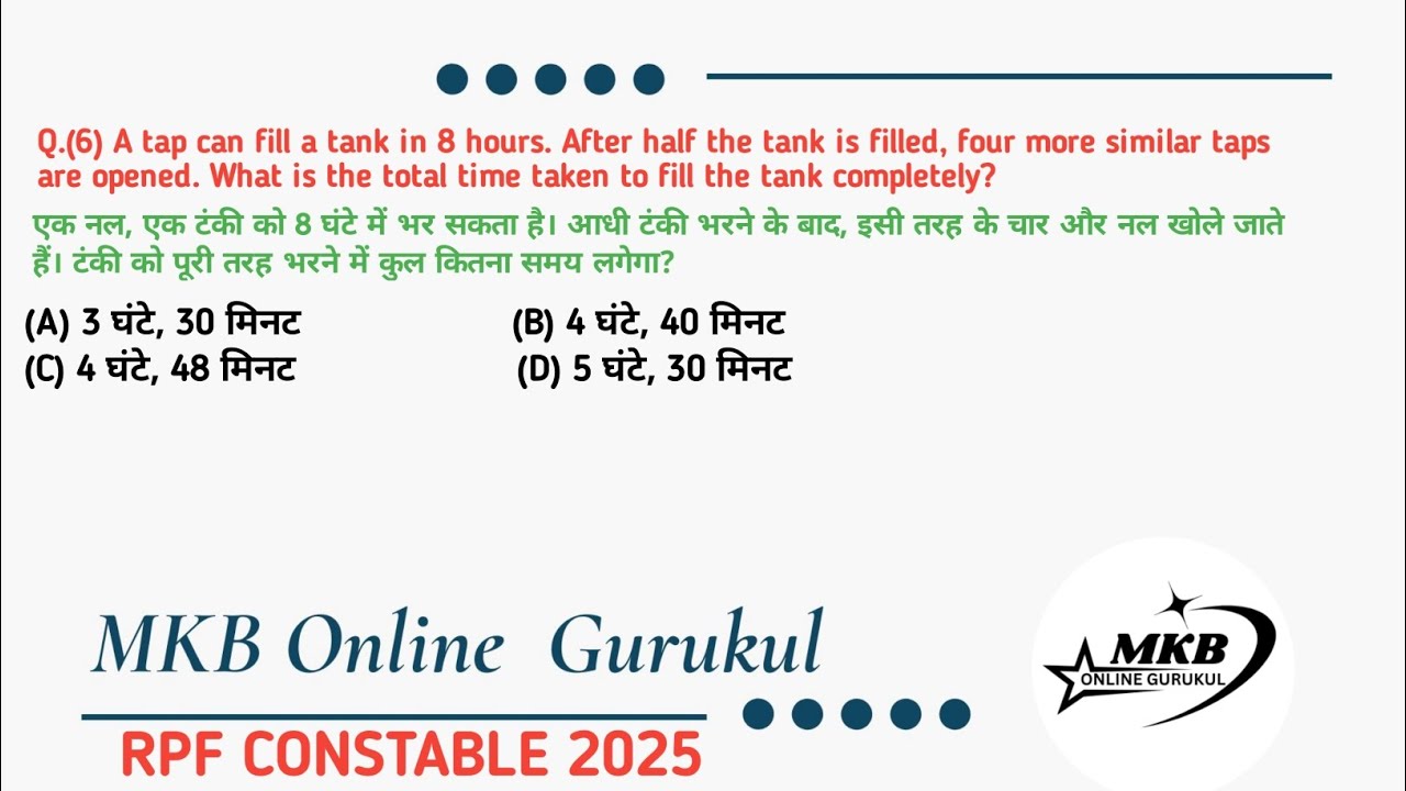 A tap can fill a tank in 8 hours. After half the tank is filled, four ...