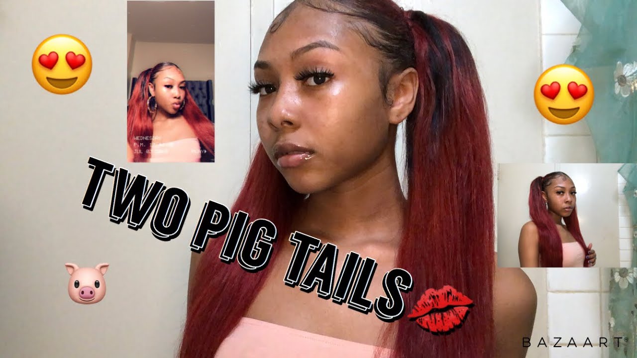 HOW TO DO TWO PIG TAILS WITH WEAVE💋 - YouTube