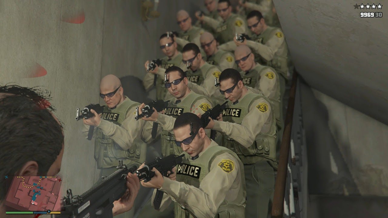 GTA 5 - Trevor rampage shootout + epic five star cop battle - YouTube