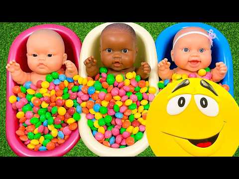 Full of 3 Rainbow BathTubs Candy with M&M's & Magic Slime Cutting Video