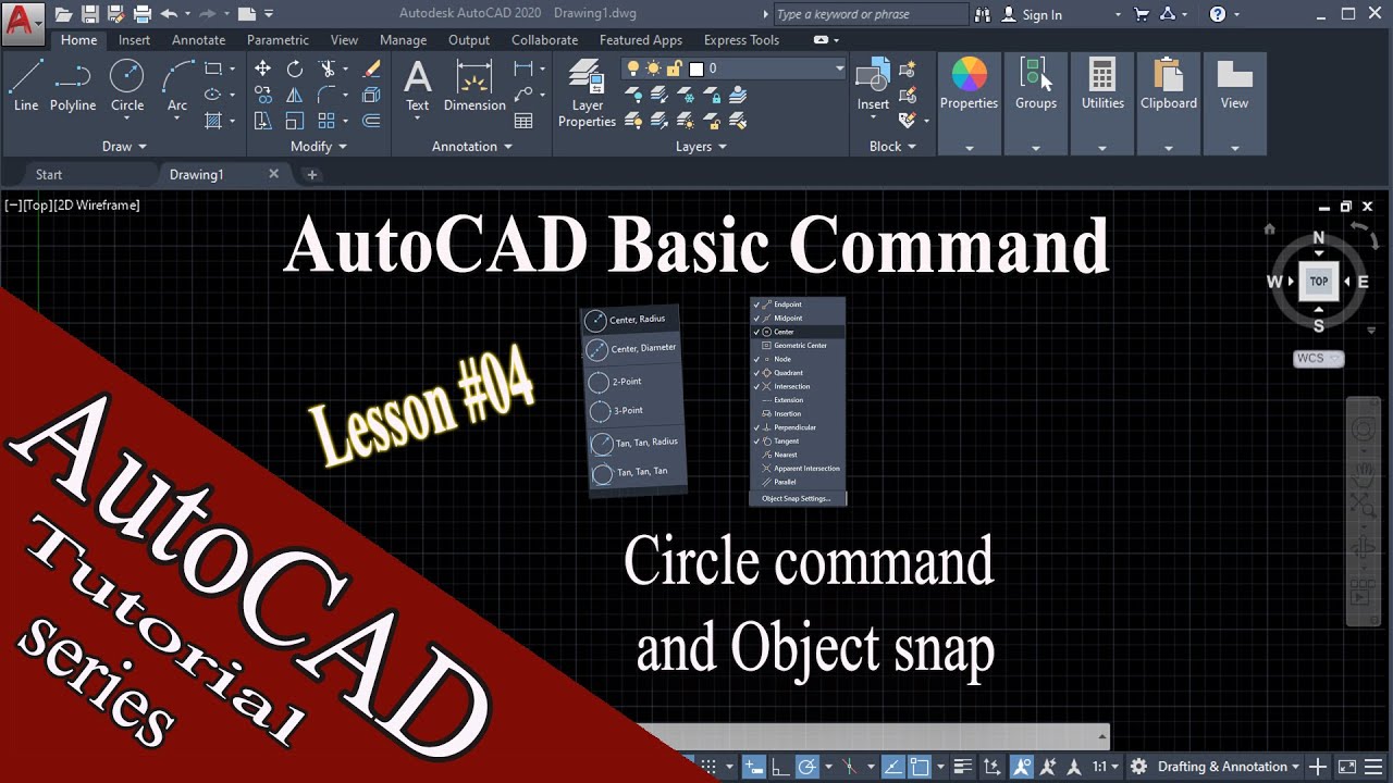 Lesson 04. AutoCAD Circle command and Object Snap RD CAD - YouTube