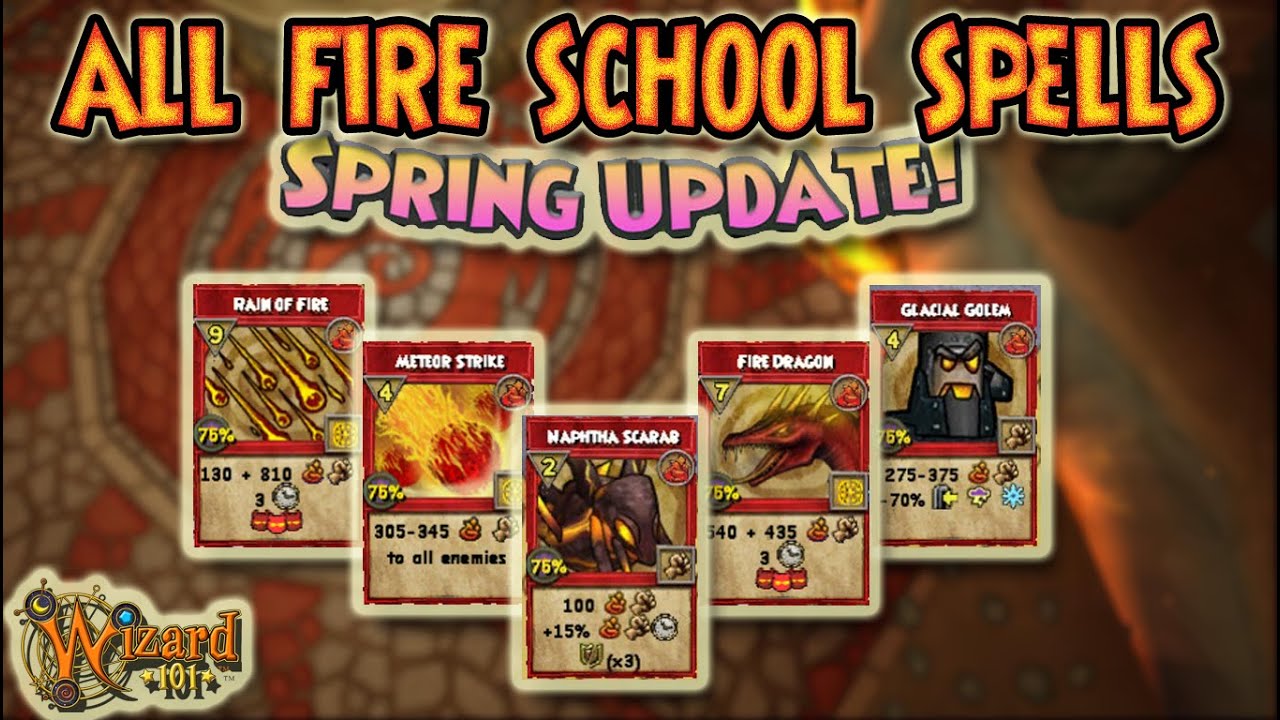 Wizard101: ALL UPDATED FIRE SCHOOL SPELLS Spring 2021 - YouTube