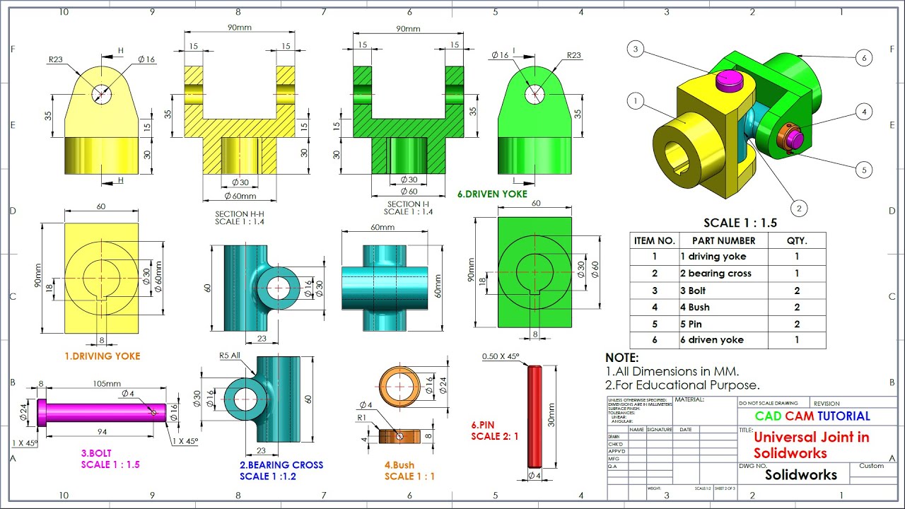 Universal Joint exercise in Solidworks - YouTube