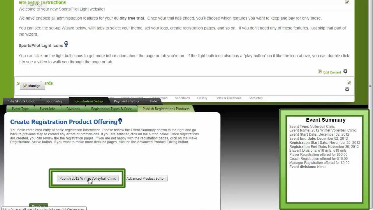 SportsPilot Light Website - Setup Wizard - Registration Setup - YouTube