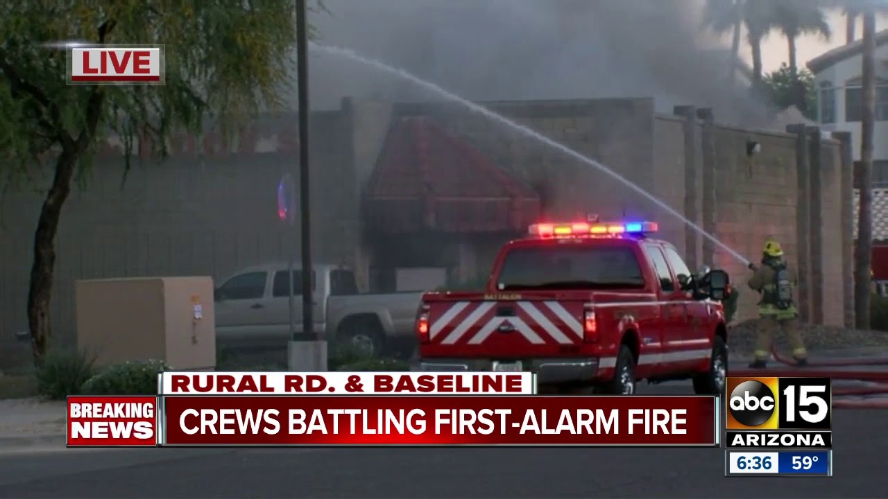 Crews battling first-alarm fire in Tempe - YouTube