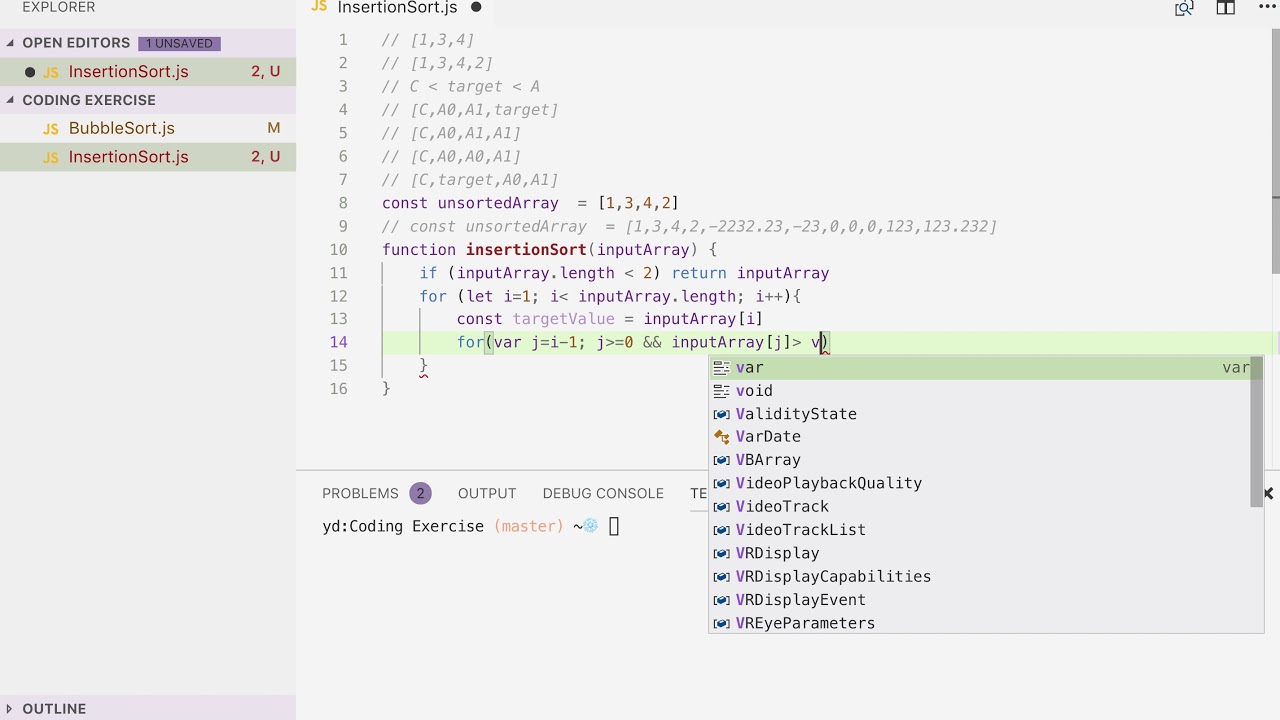 Insertion Sort Solution In Javascript Youtube