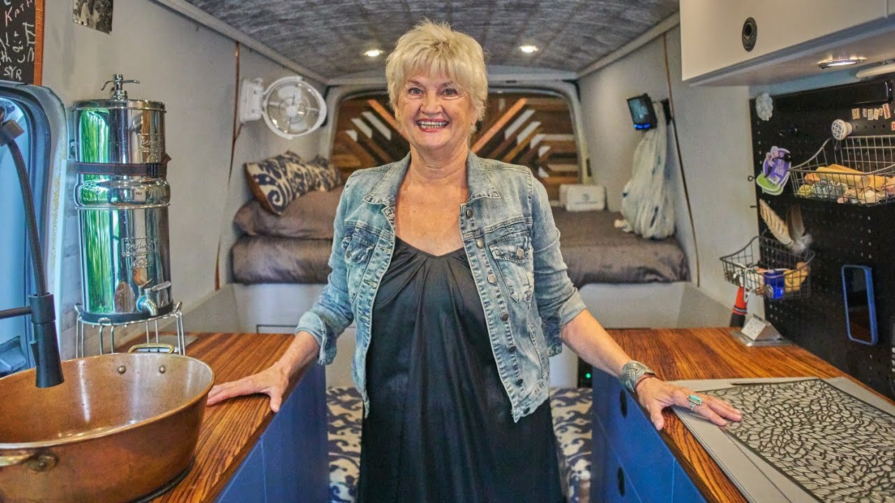 Solo Female Van Life at age 70! Tour of INCREDIBLE DIY Ford Transit ...