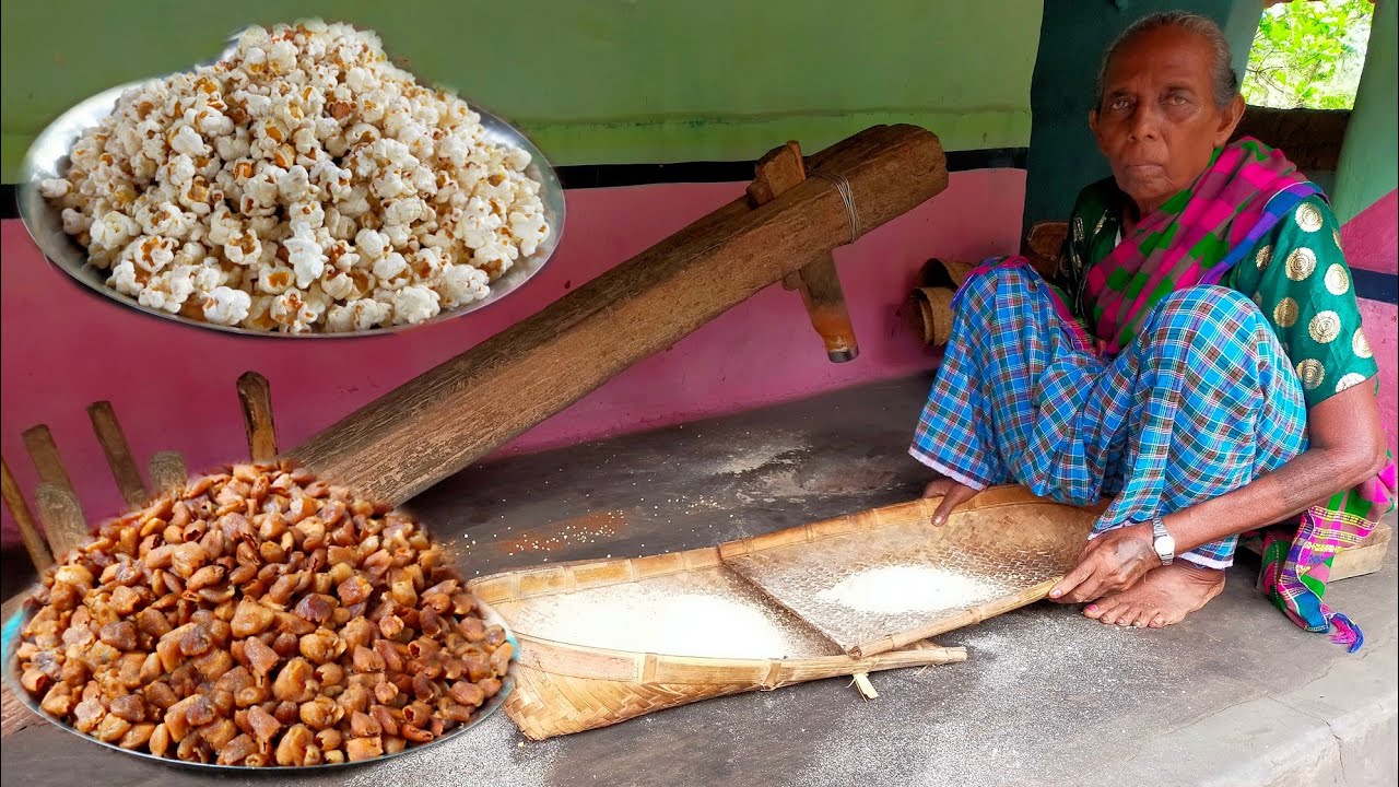 Dry Mahuwa And Popcorn Mixture | Old Poor Grand Maa Making Mixture In ...
