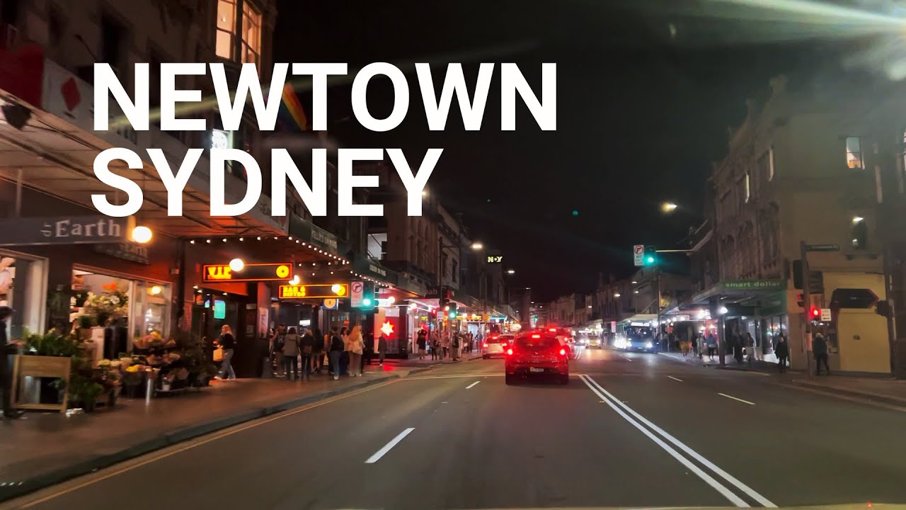 Newtown Sydney Australia drive at night on Enmore road, King street ...
