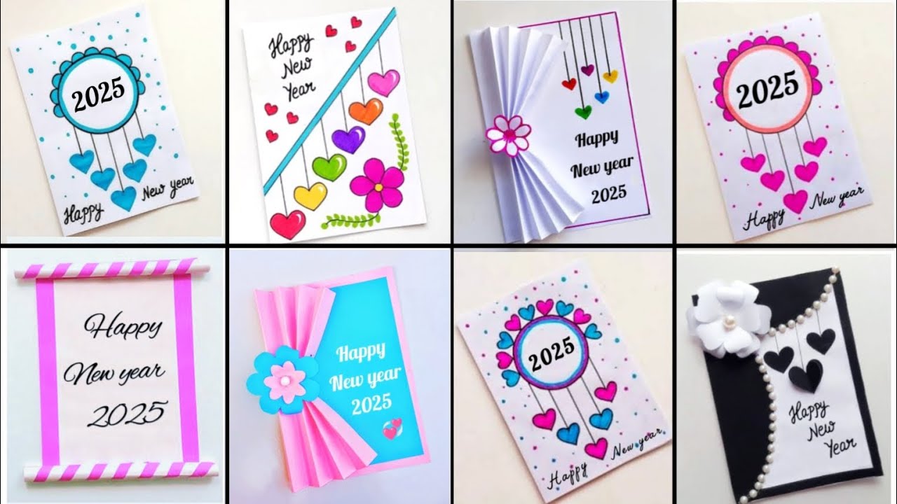 8 Easy & Beautiful Happy New year greeting card/ how to make greeting ...