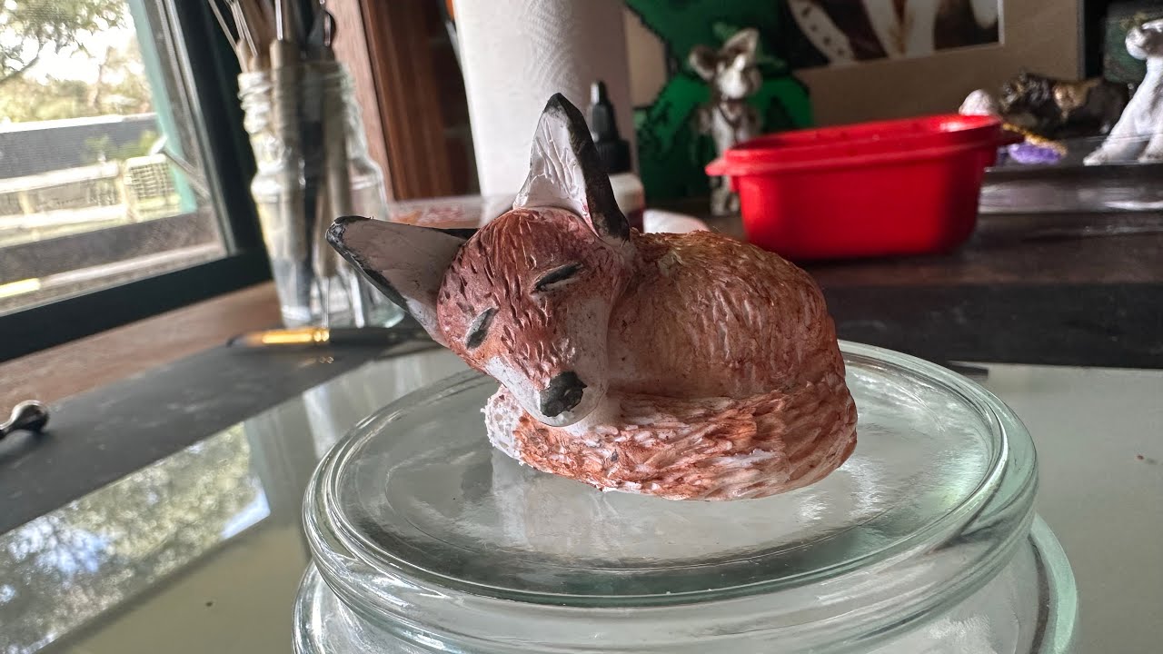 Make a cute polymer clay sleeping fox - YouTube