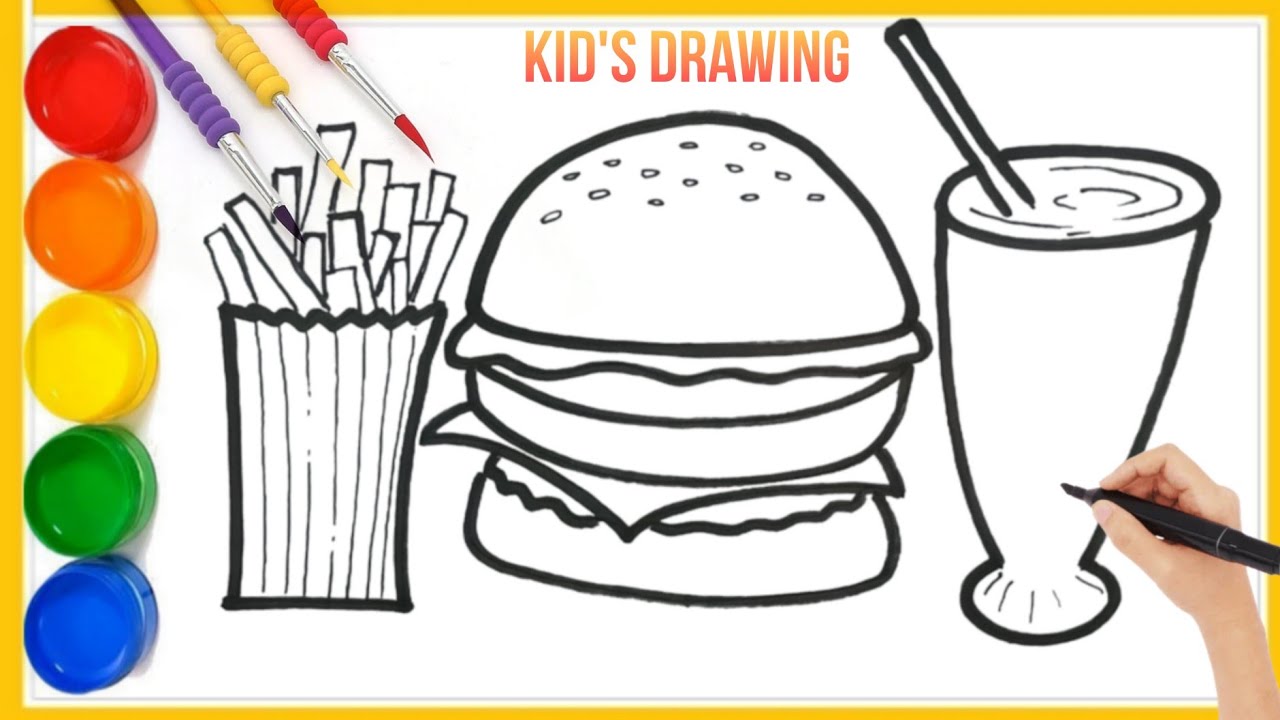 How to draw a burger easy step by step | Burger🍔 drawing for kids ...