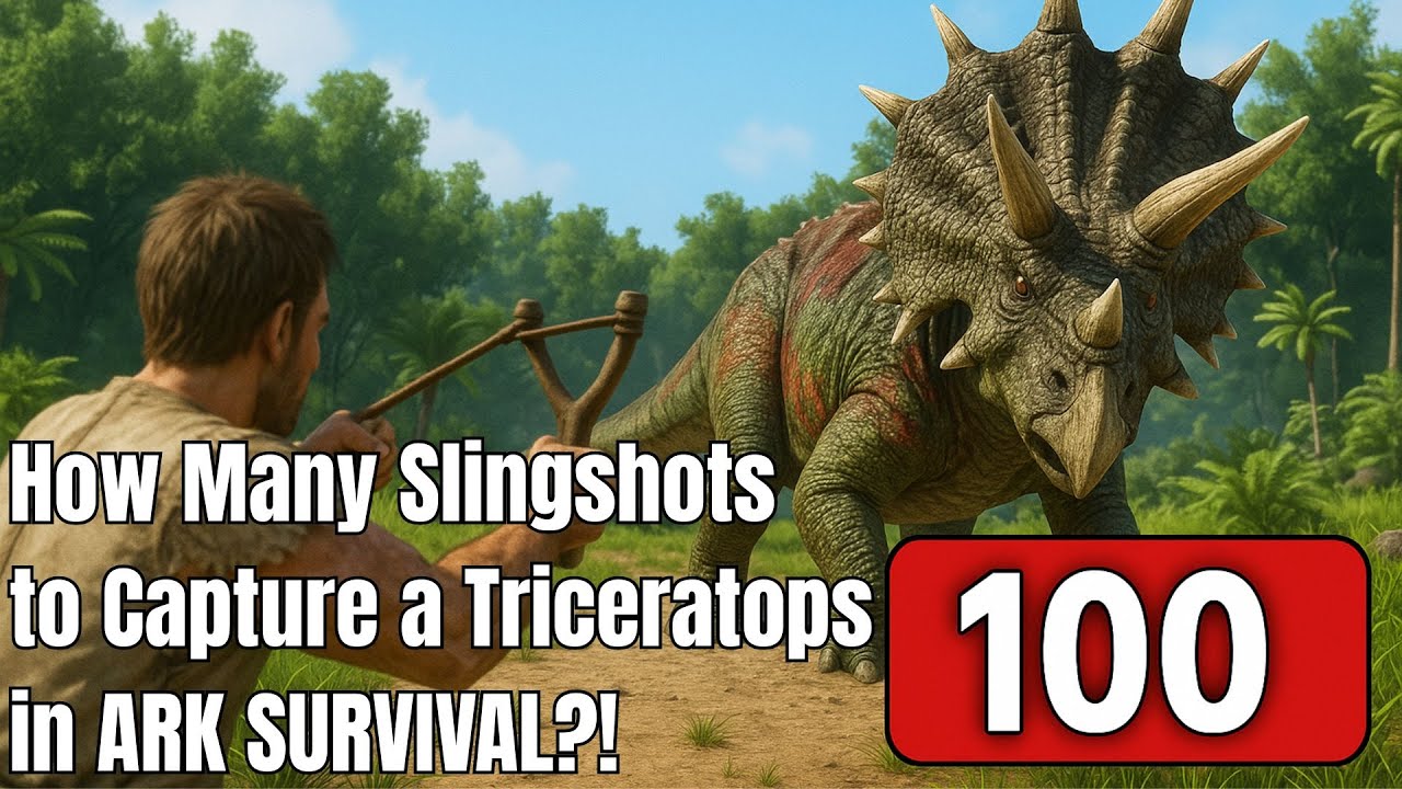 How Many Sling Shots Does it Take to Capture a Triceratops in Ark - YouTube