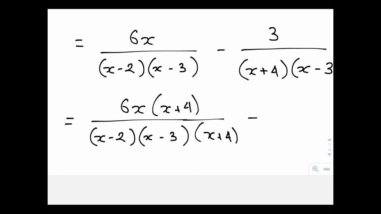 Subtracting rational expressions with trinomial denominators - YouTube