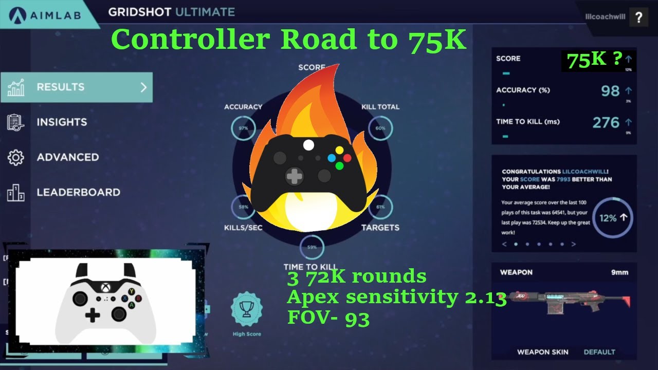 Aimlabs Gridshot Ultimate Controller road to 75K/ 3 rounds of 72K - YouTube