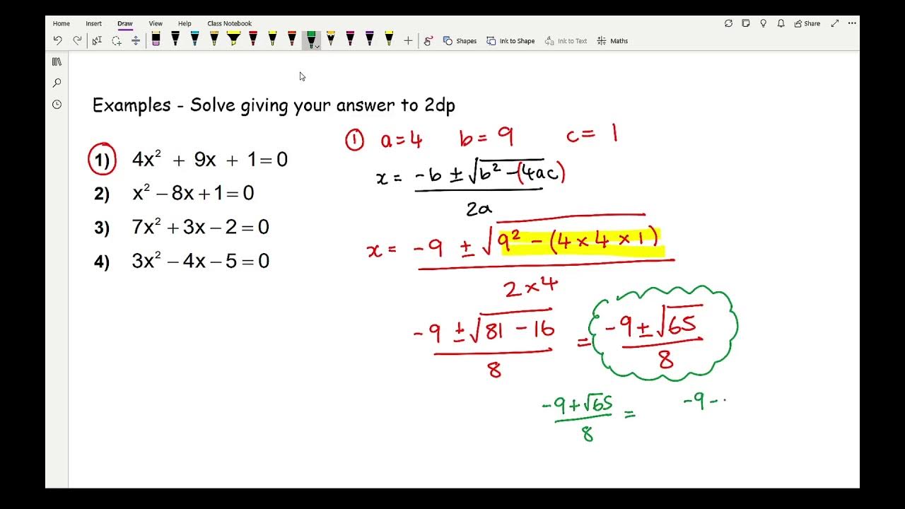 Gcse Solving Quadratics 3 Using The Quadratic Formula Youtube
