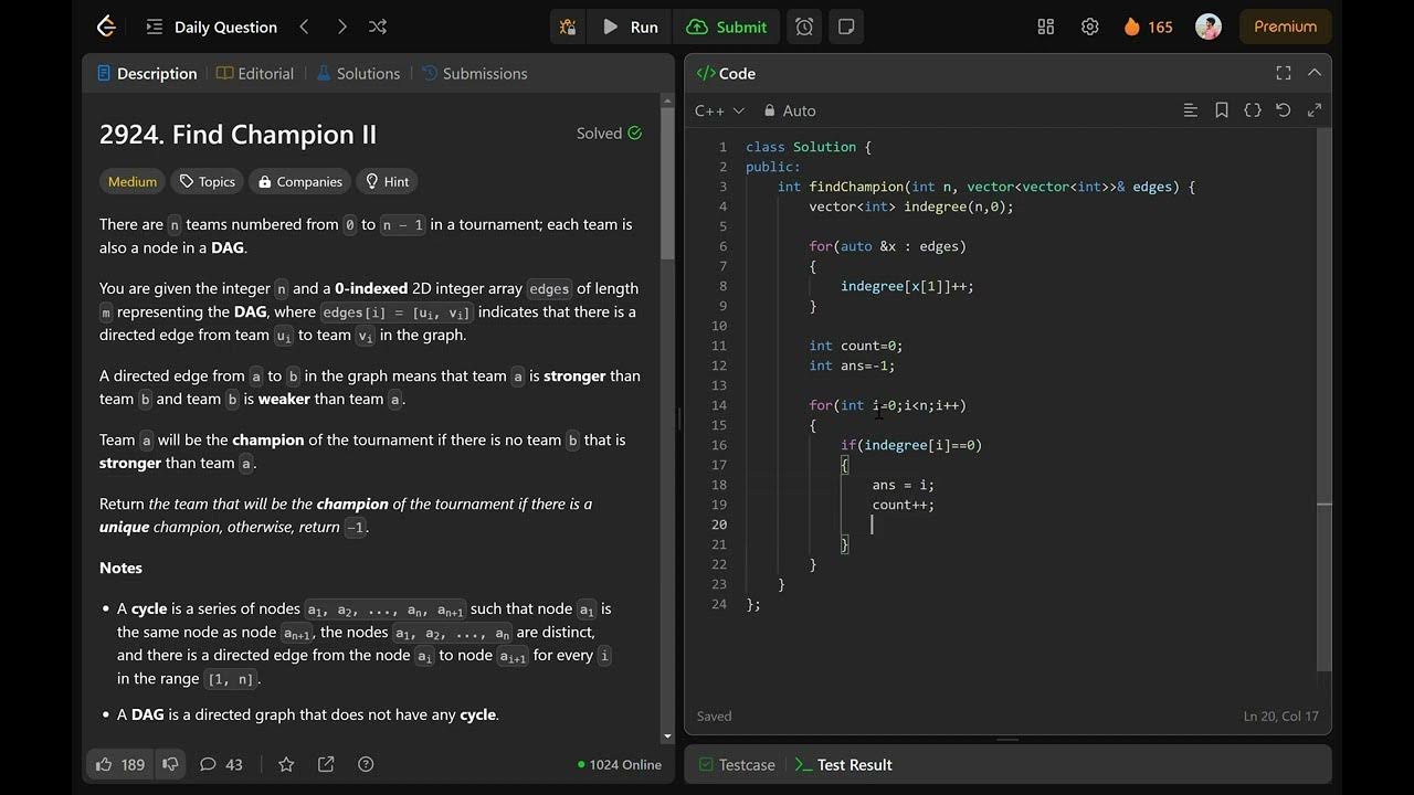 2924. Find Champion II | C++ | Simple and easy explanation | Leetcode daily question | DSA - YouTube