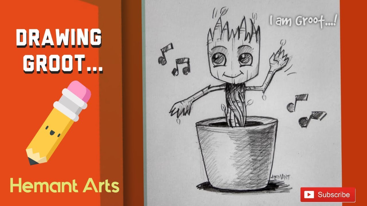 Simple Pencil Drawing || Drawing Groot - YouTube