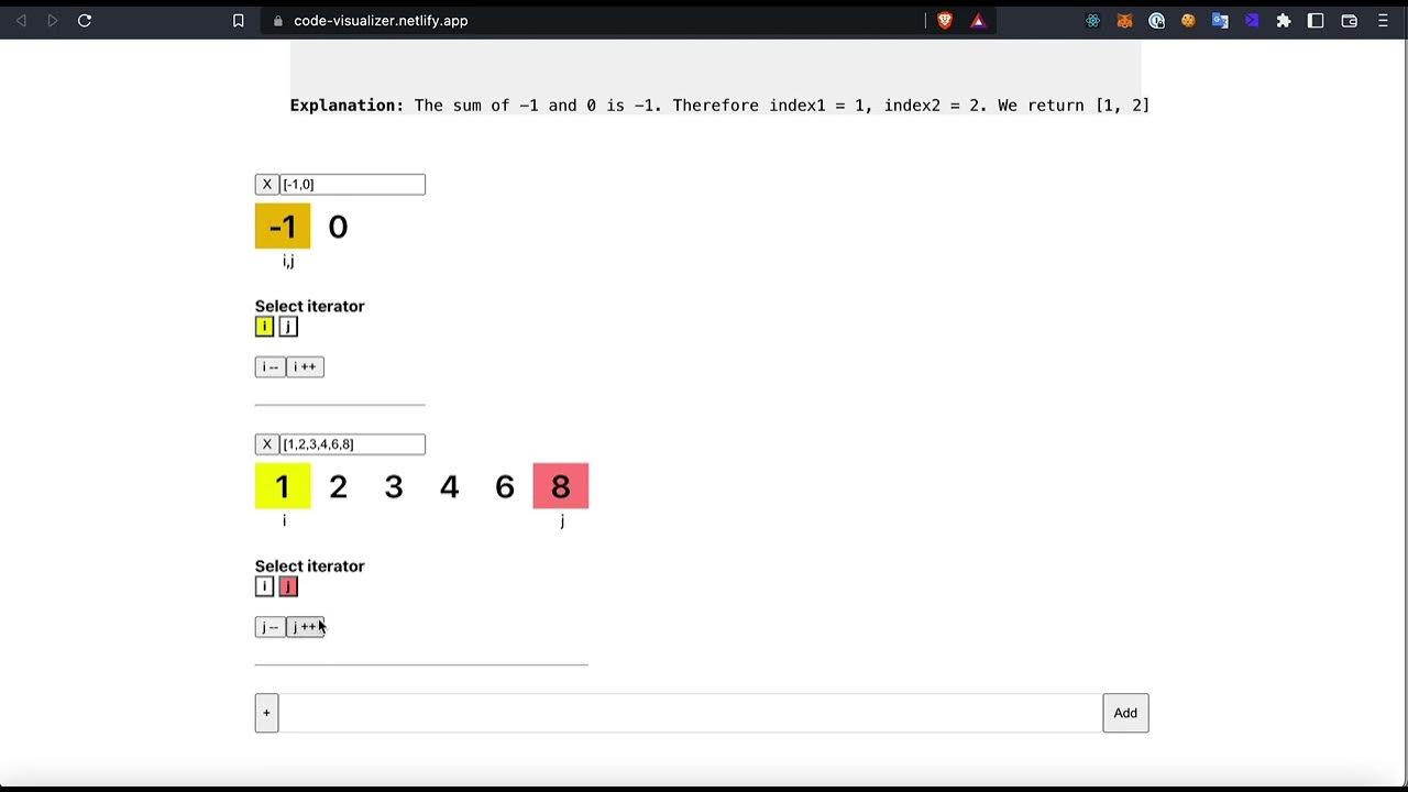 Visualize Leetcode 167: Two Sum II - Input Array Is Sorted (Visualization + Javascript solution ...