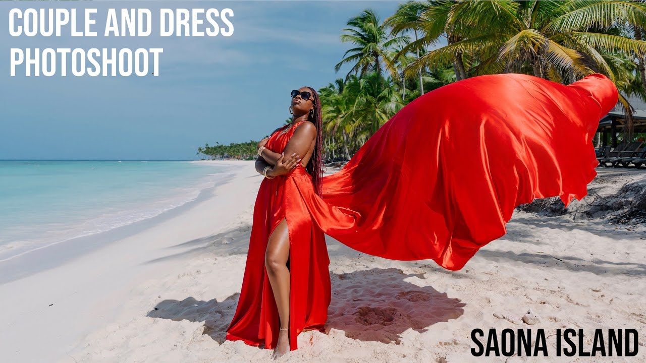 Couple and red flying dress photoshoot on Saona Island, Punta Cana ...