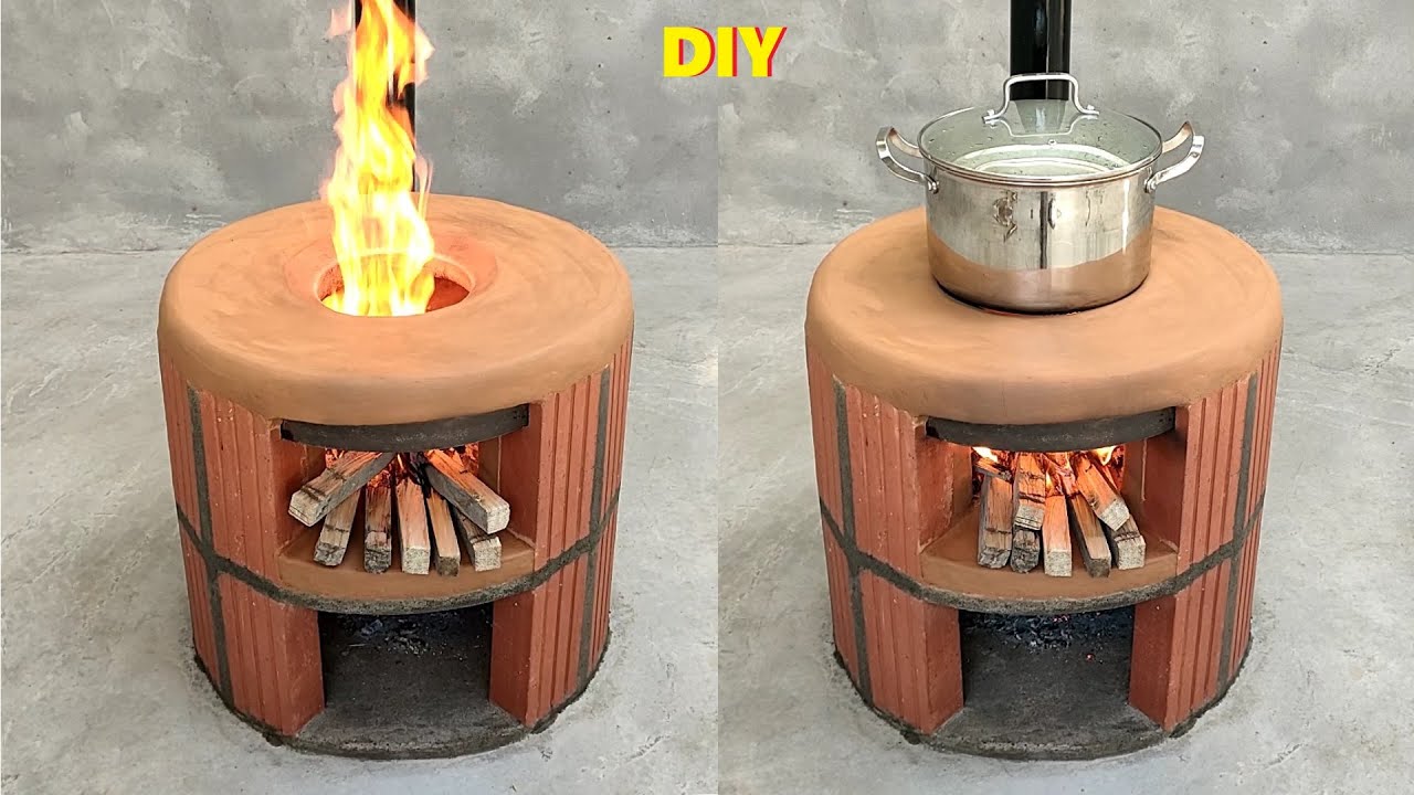 DIY / Super beautiful wood stove from red brick and clay - YouTube