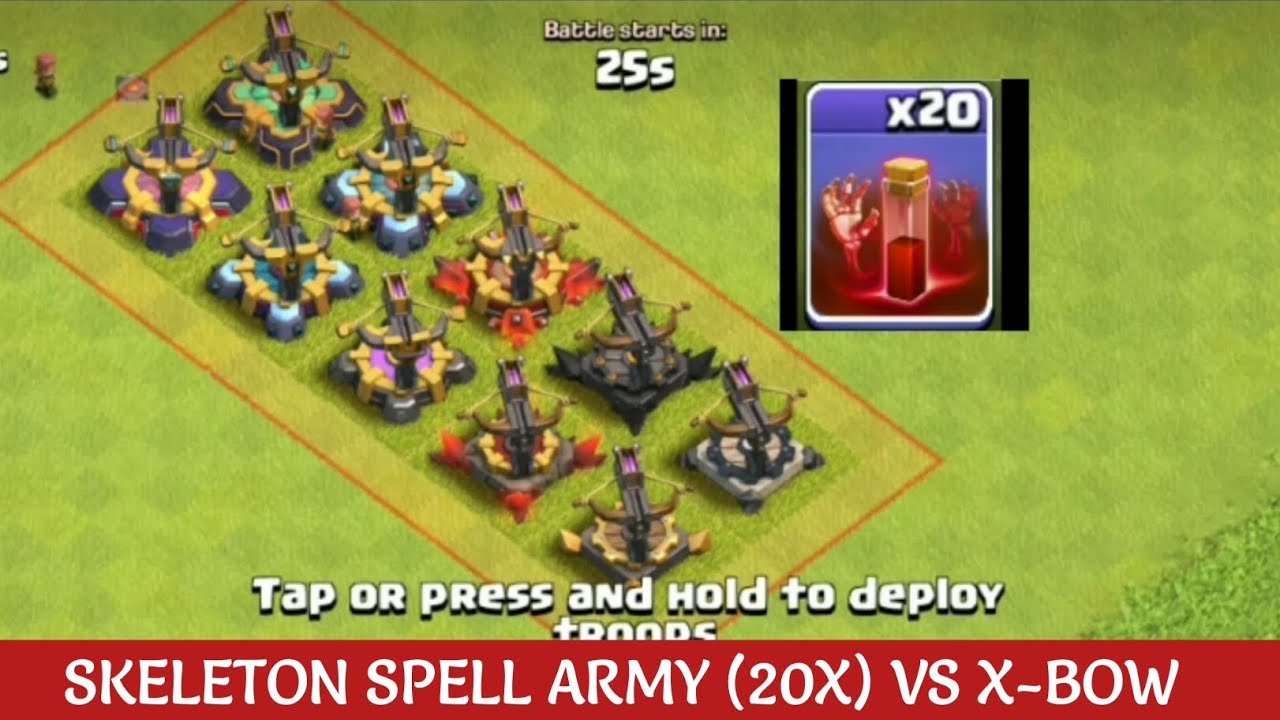 Skeleton Spell Army (10x) vs X-BOW level-1 to max|clash of clans| - YouTube