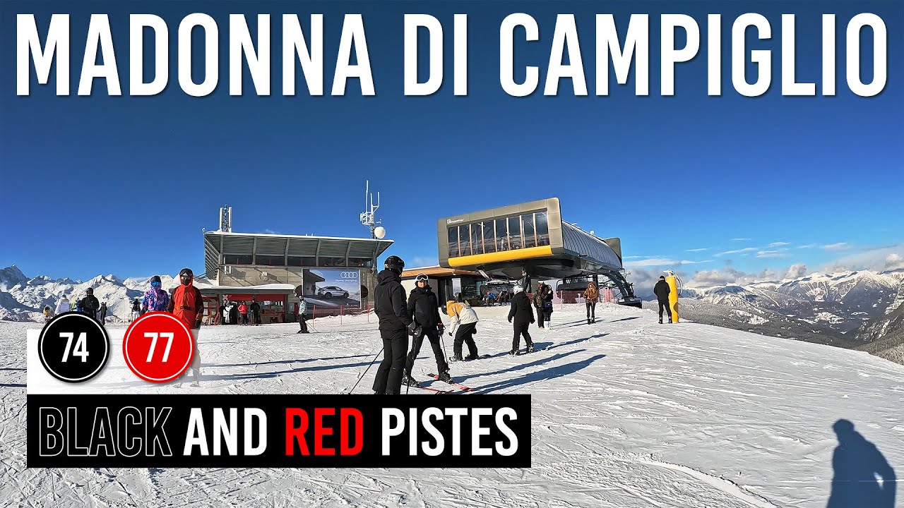 Skiing Black and Red Pistes 74, 77 in Madonna di Campiglio, Dolomiti di ...