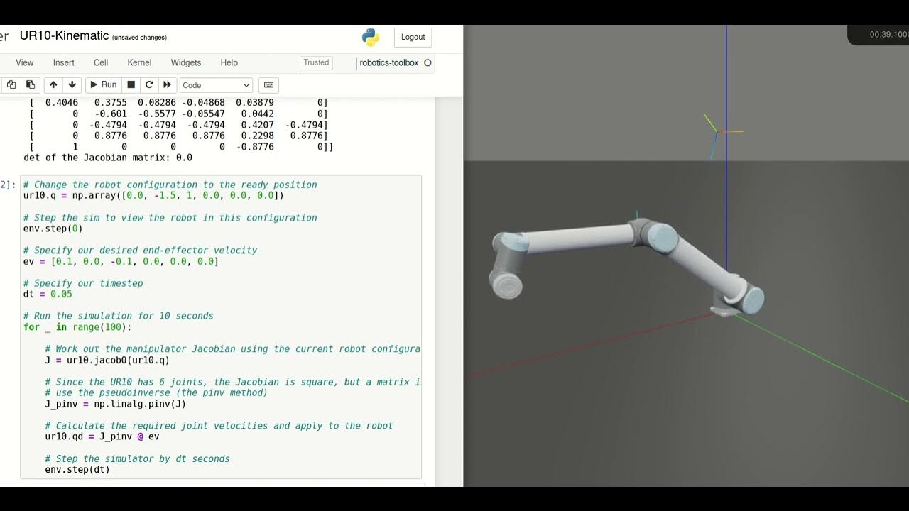 Resolved-Rate Motion Control of UR10 robot Simulation - YouTube