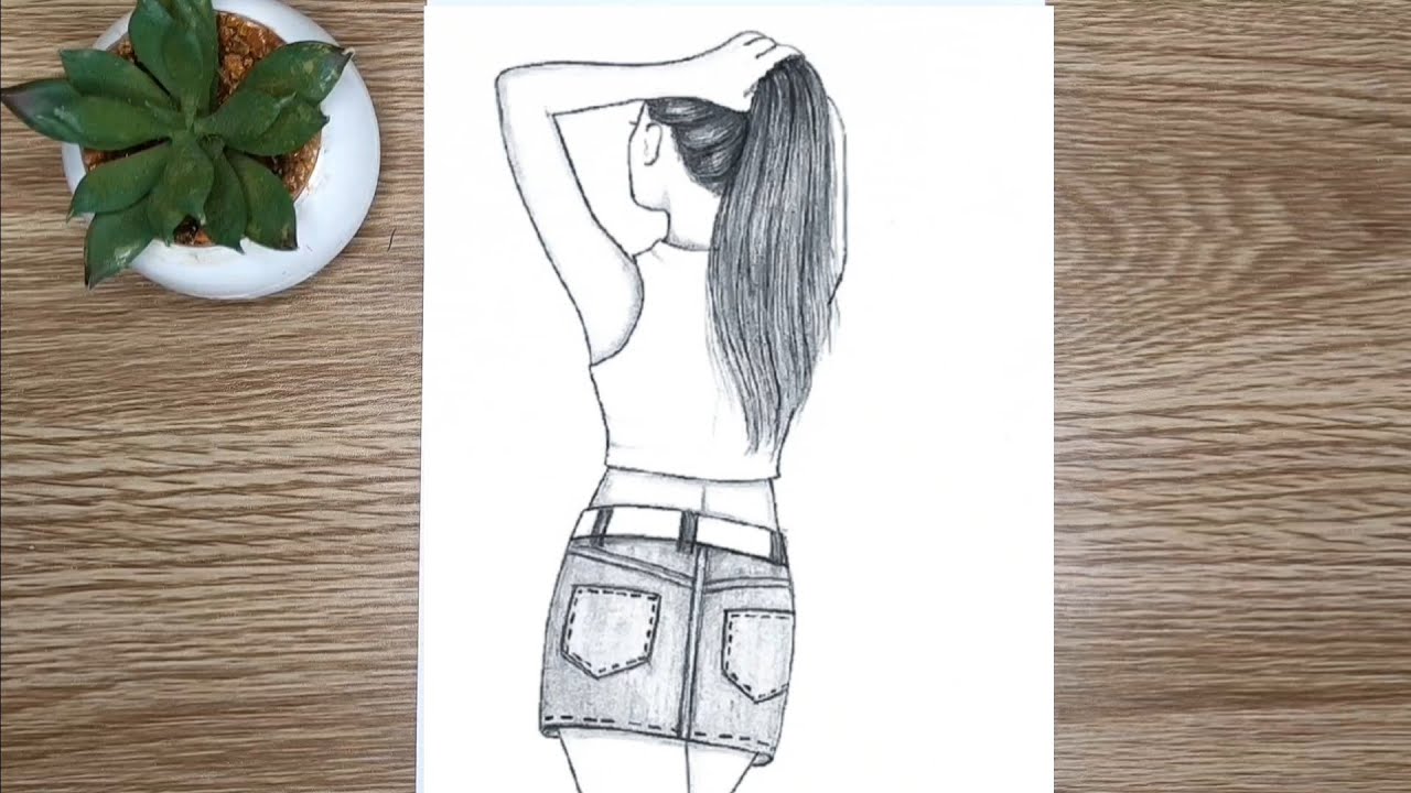 Easy way to draw girl Backside jeans and top || Pencil Drawing Tutorial ...