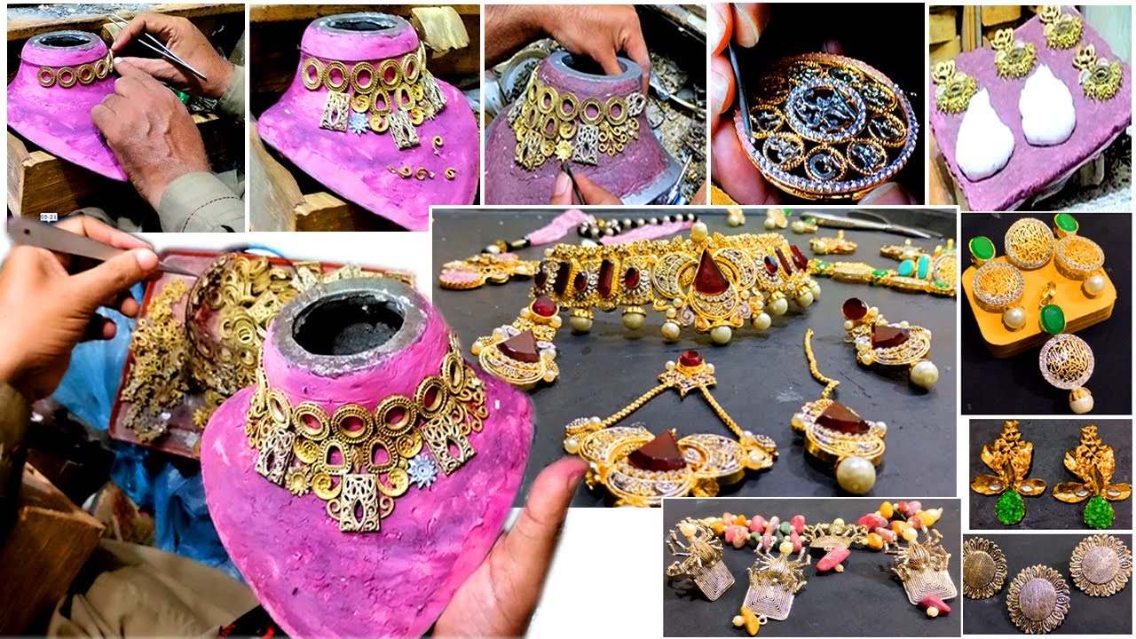 JEWELLERY MAKING HANDMADE PROCESS || HAND CRAFTED JEWELLERY SET ...