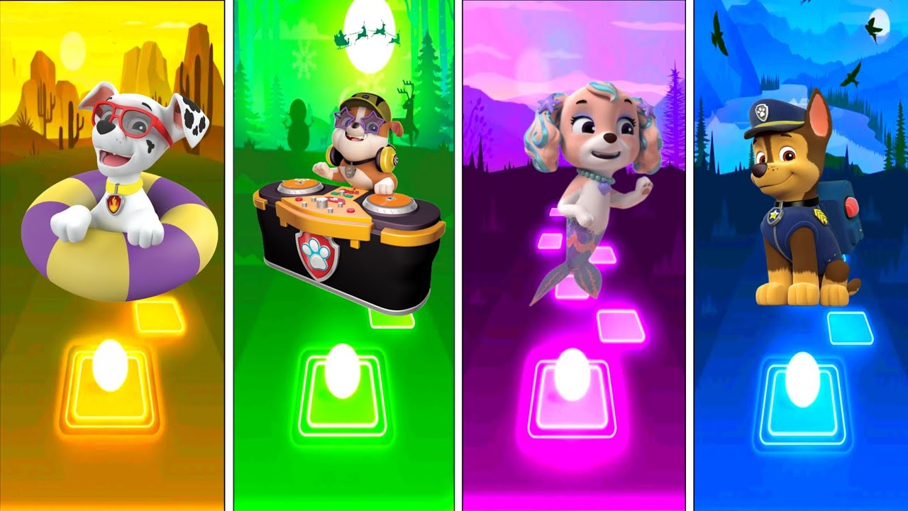 Marshall Swimmer 🆚 Rubble Dj 🆚 Skye Mer Pup 🆚 Chase Cop : Tiles Hop ...