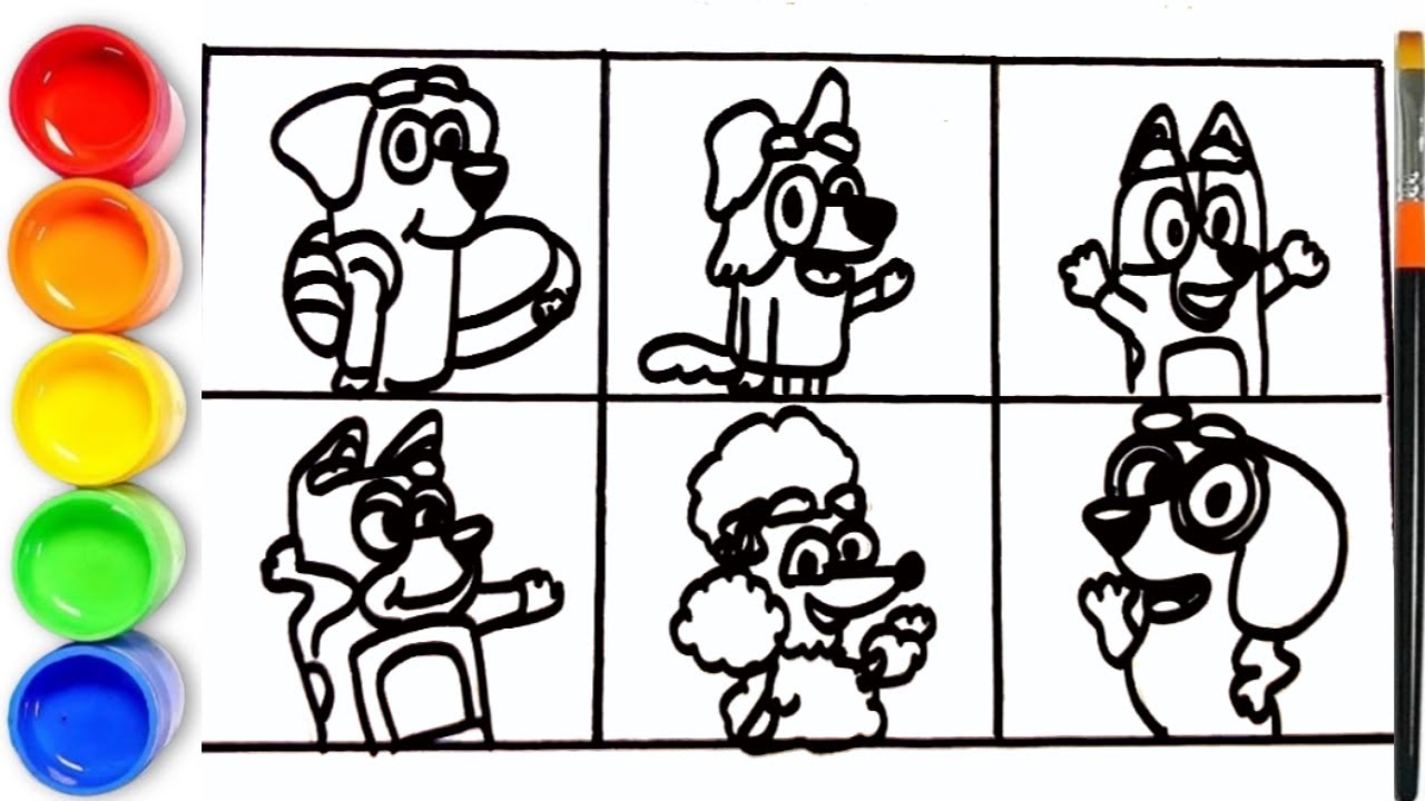 🔵 Drawing Bluey and His Friends | Bluey, Bingo, Lucky,CoCo, Honey ...