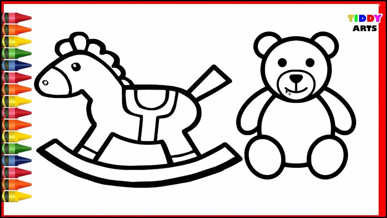 How to draw Kids toys horse and teddy drawing | Easy toys drawing step ...