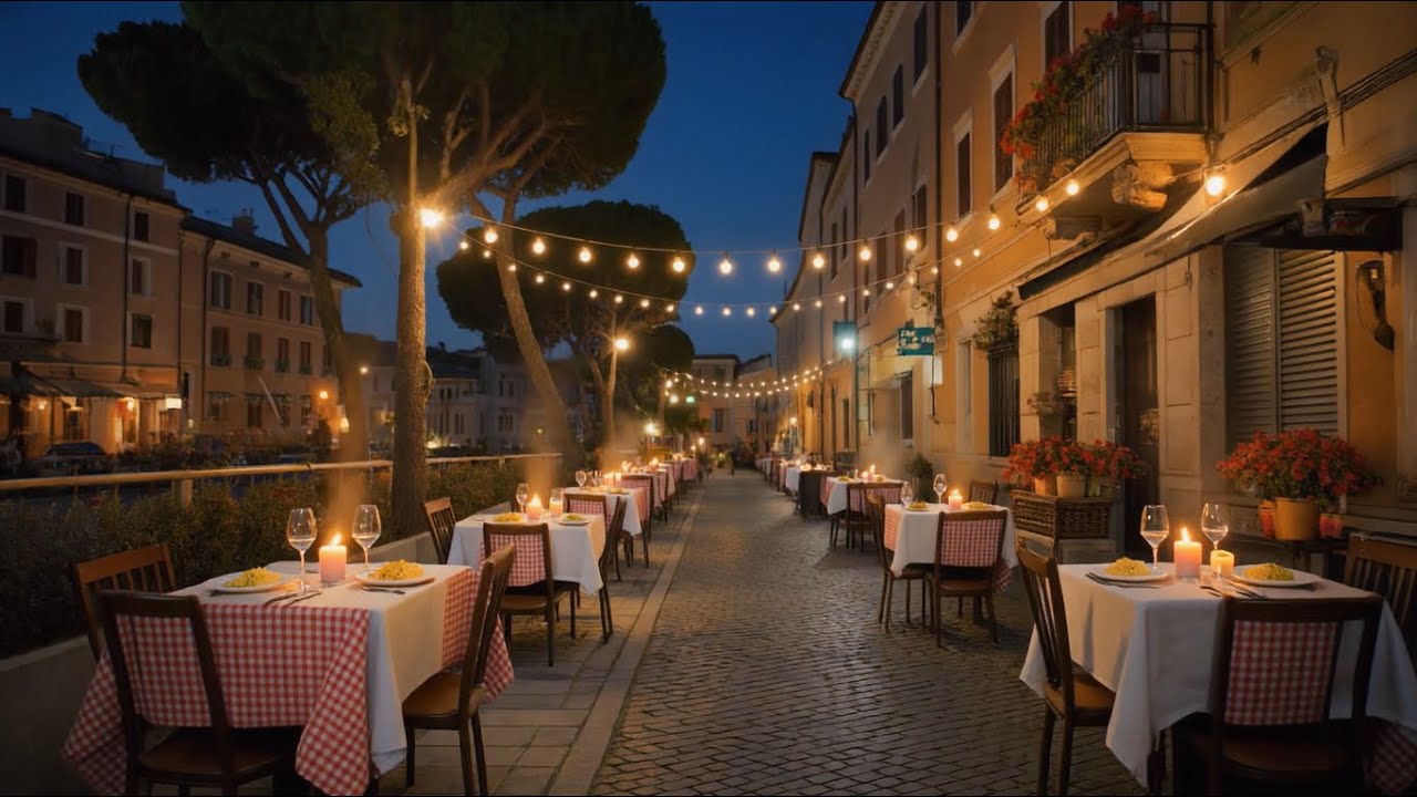 Romantic Italian Night Ambience 🌙 Candlelight Dinner in Trastevere ...