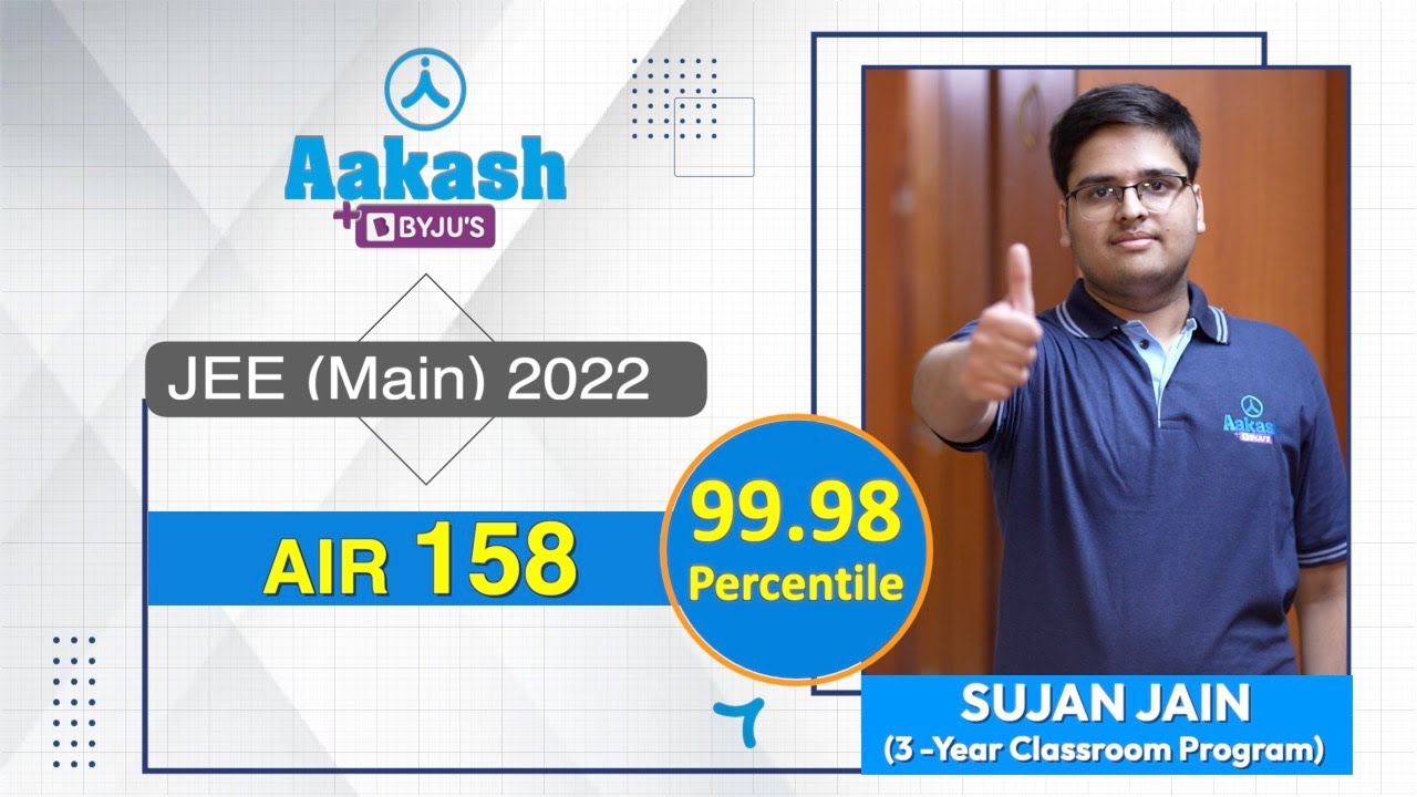 JEE Main 2022 Result | Sujan Jain, AIR - 158 (99.98 percentile ...