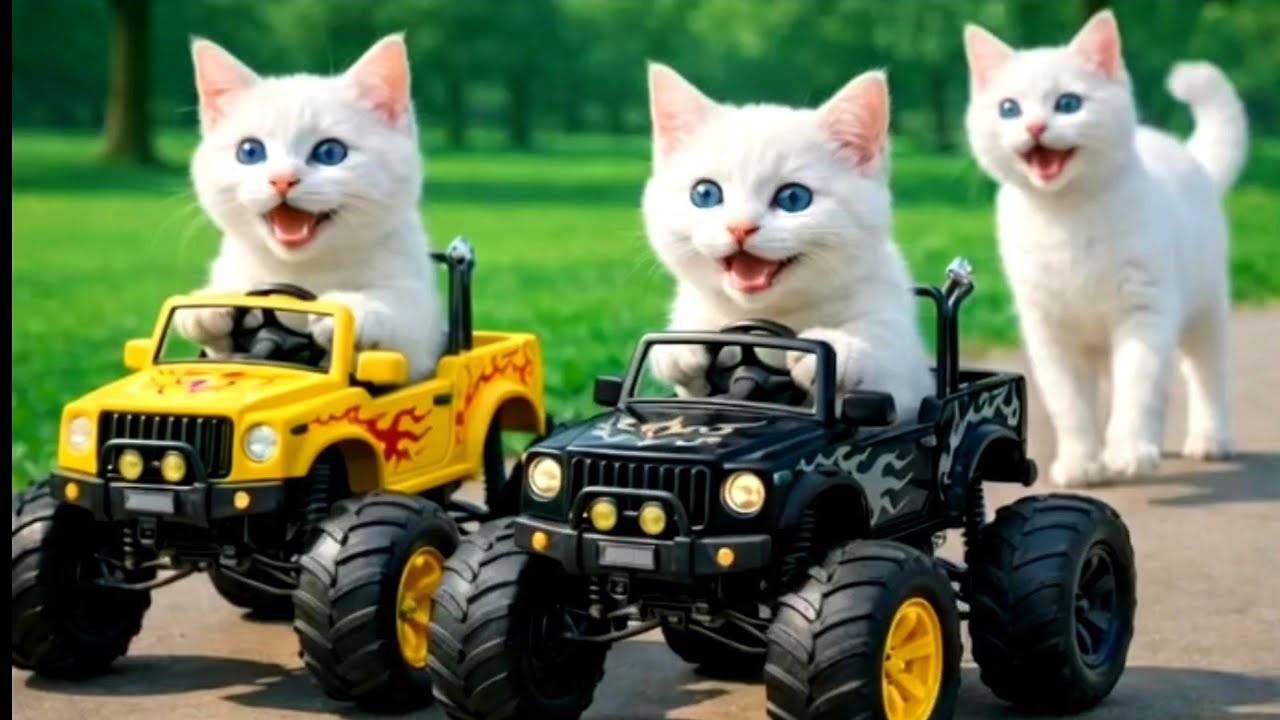 Baby Cats Race in Mini Monster Cars 🚗🐾🐈 | Funny and Adorable Cat Family ...