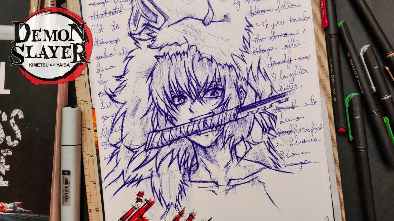 Drawing Hashibira Inosuke with BLUE PEN - YouTube