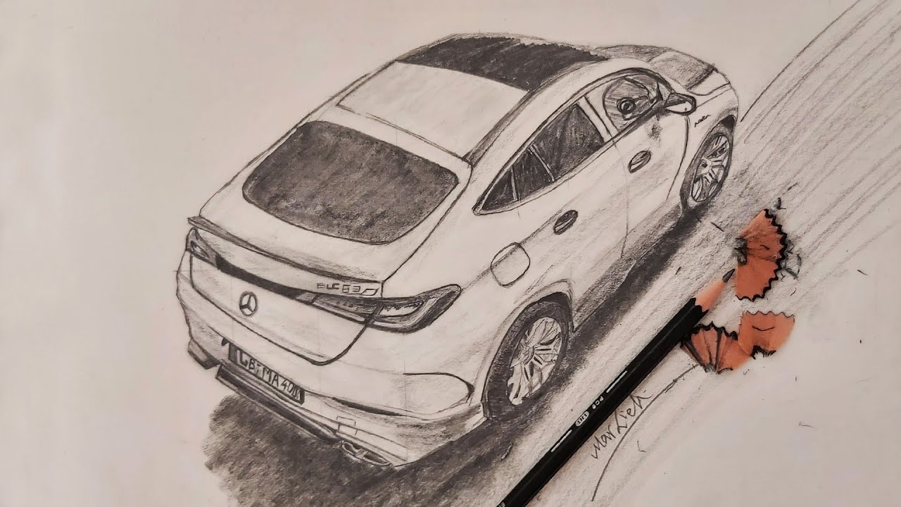 Learning how to design a Mercedes Benz car with a pencil and drawing ...