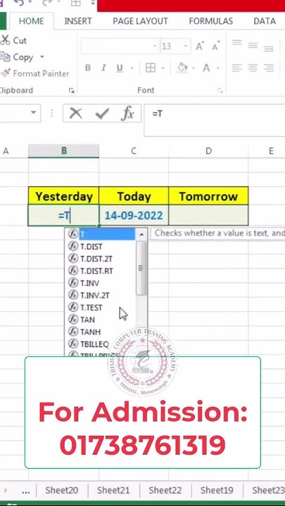 #shorts | Find Today, Yesterday and Tomorrow in Excel | #exceltips #excel2023 #excelshorts # ...